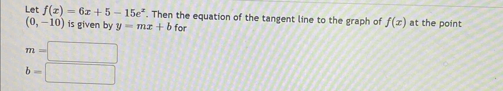 Solved Let f(x)=6x+5-15ex. ﻿Then the equation of the tangent | Chegg.com