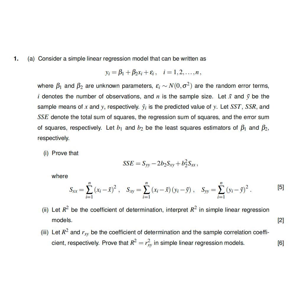 Solved (a) ﻿Consider a simple linear regression model that | Chegg.com
