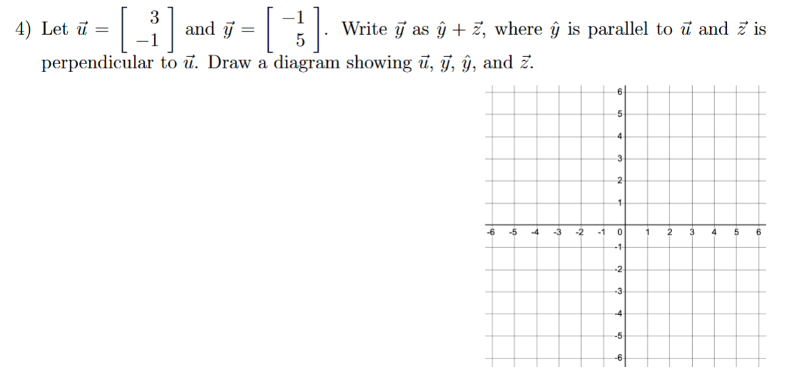 Solved Let vec(u)=[3-1] ﻿and vec(y)=[-15]. ﻿Write vec(y) as | Chegg.com