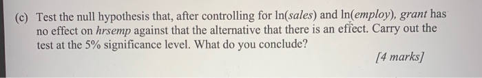 Solved Dependent Variable: HRSEMP Method: Least Squares | Chegg.com
