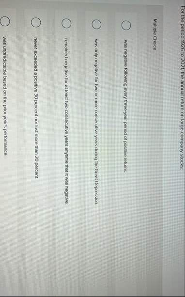 Solved For the period 1926 ﻿to 2021, ﻿the annual return on | Chegg.com