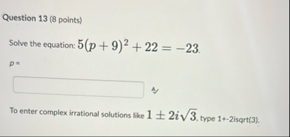 Solved Question 13 (8 ﻿points)Solve the equation: | Chegg.com