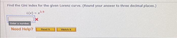 Solved Find the Gini index for the given Lorenz curve. | Chegg.com