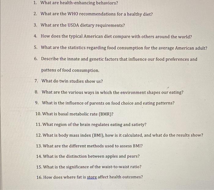 Solved 1. What are health-enhancing behaviors? 2. What are | Chegg.com