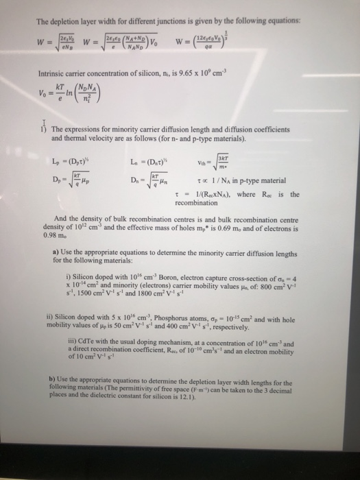 Solved The depletion layer width for different junctions is | Chegg.com