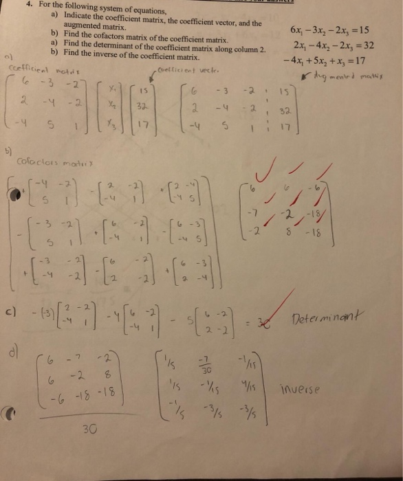 Solved 4. For the following system of equations, a) Indicate | Chegg.com