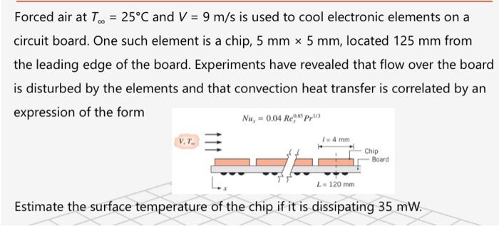 Solved Forced air at T∞=25∘C and V=9 m/s is used to cool | Chegg.com