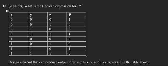 Solved 10. (2 points) What is the Boolean expression for P ? | Chegg.com
