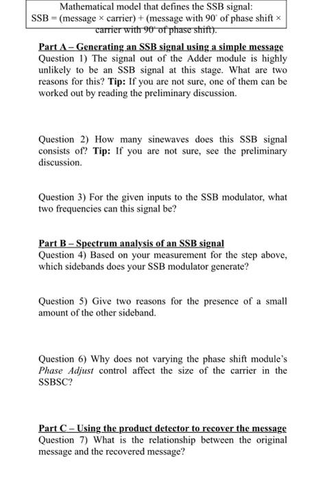 Solved Mathematical model that defines the SSB signal: SSB | Chegg.com