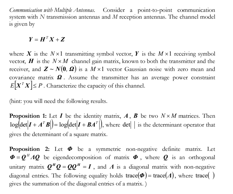 Solved Communication with Multiple Antennas. Consider a | Chegg.com