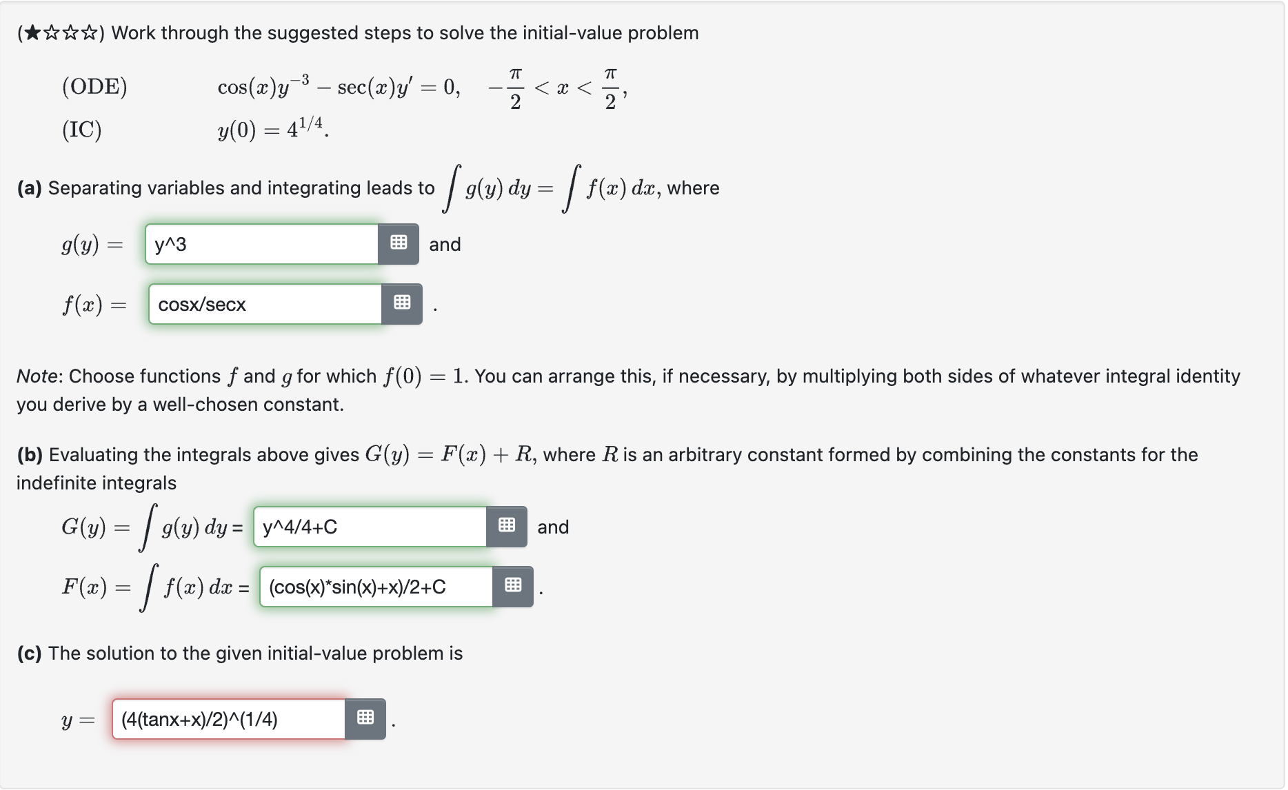 Solved Note: Choose functions f ﻿and g ﻿for which f(0)=1. | Chegg.com