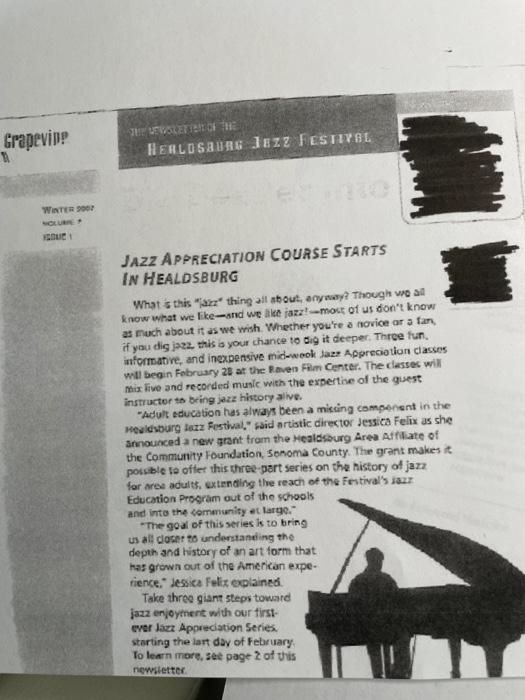 LEARn MORE ABOUT Jazz Music With The HEALDSBURG JAZZ | Chegg.com
