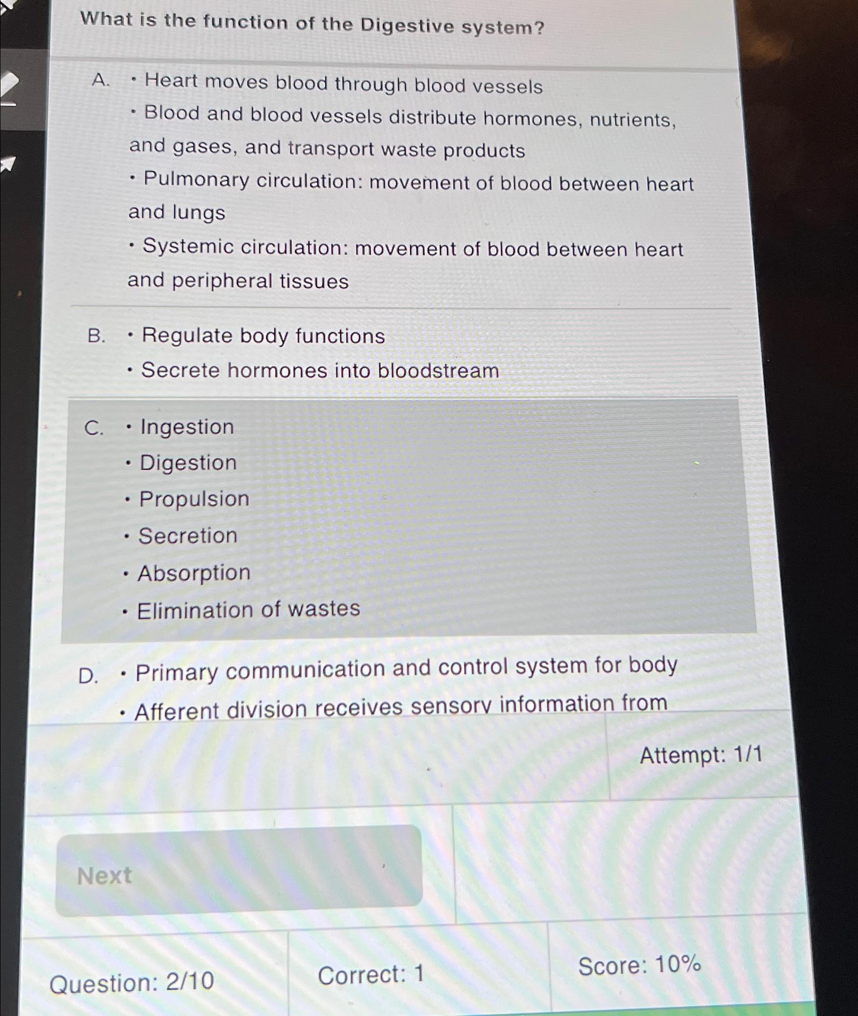 Solved What is the function of the Digestive system?A. - | Chegg.com