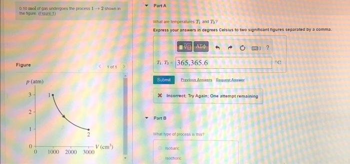 Solved 010 mol of gas undergoes the process 1→2 shown in | Chegg.com