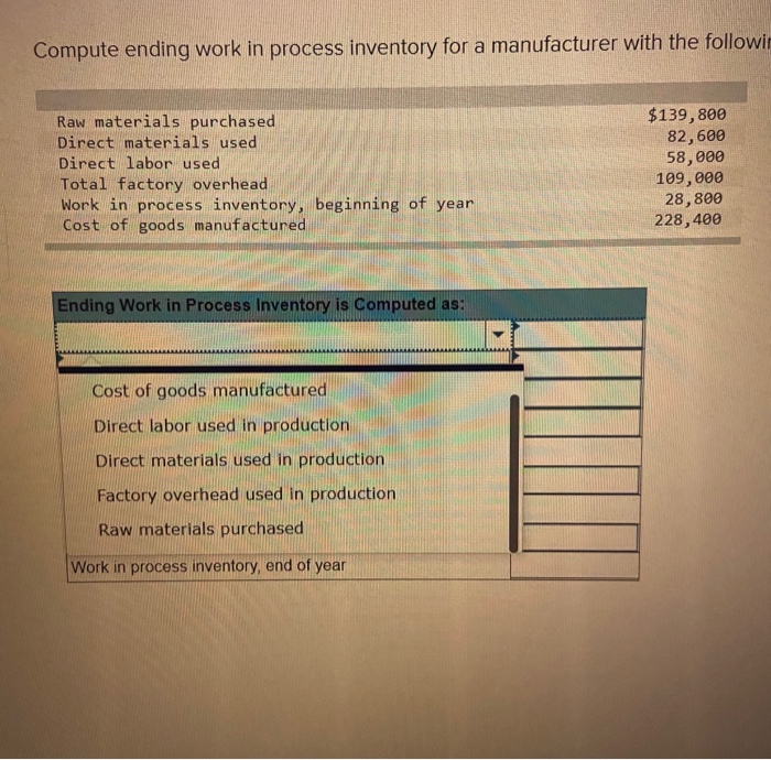 Solved 1 Compute ending work in process inventory for a | Chegg.com