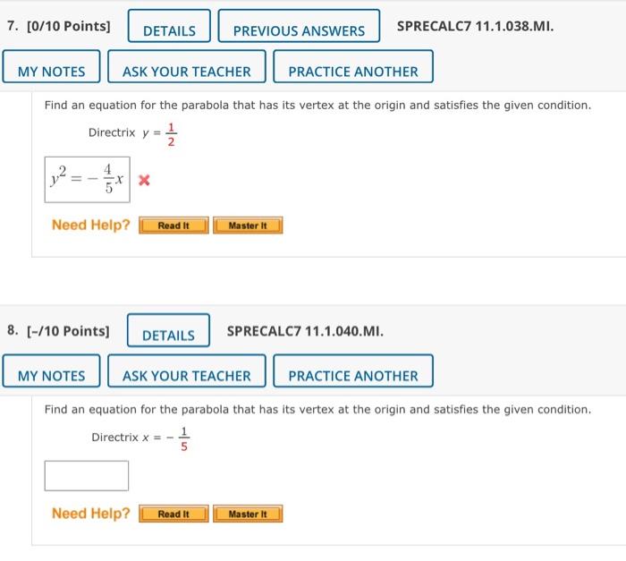 Solved 7. [0/10 Points) DETAILS PREVIOUS ANSWERS SPRECALC7 | Chegg.com Solved 7. [0/10 Points) DETAILS PREVIOUS ANSWERS SPRECALC7 | Chegg.com