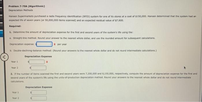Solved Problem 7-70A (Algorithmic) Depreciation Methods | Chegg.com