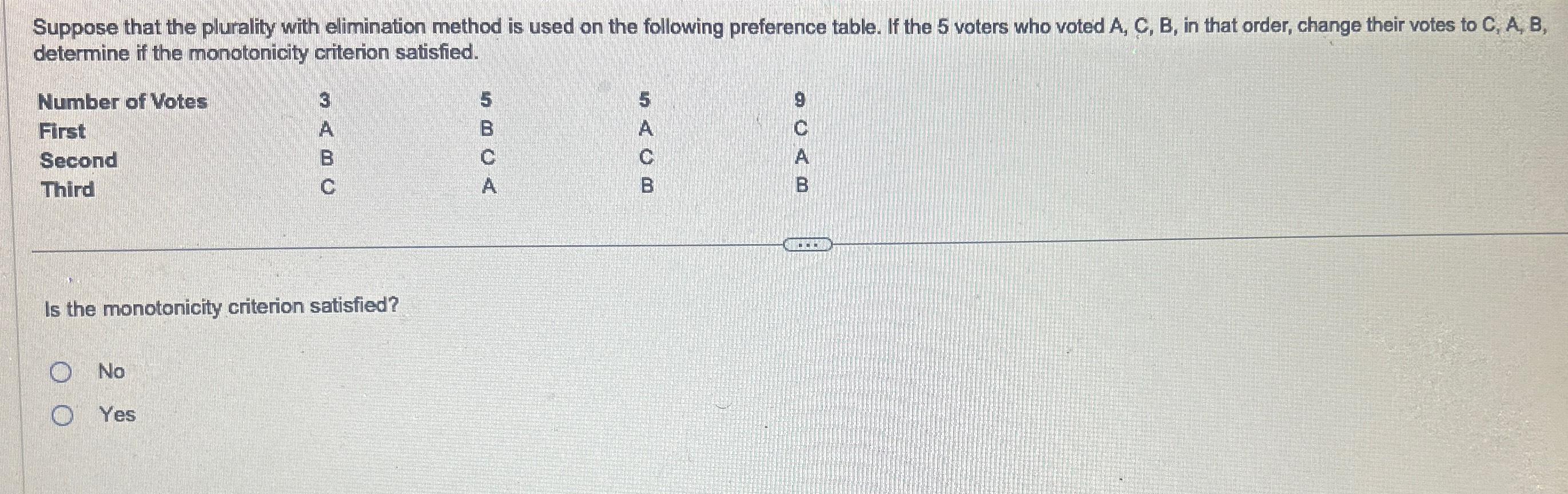 Solved Suppose That The Plurality With Elimination Method Is