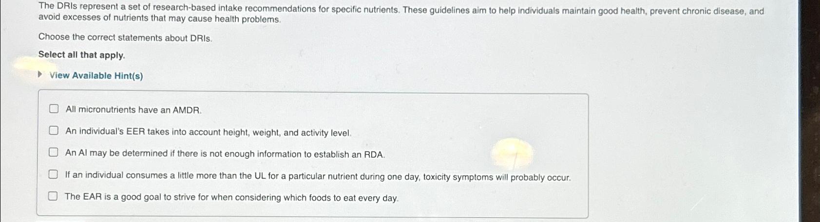 Solved The DRIs represent a set of research-based intake | Chegg.com