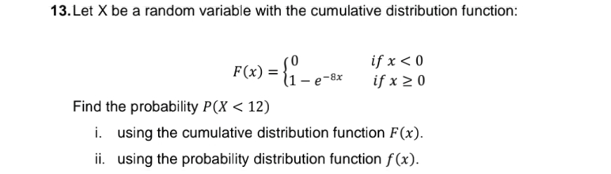 Solved Let x ﻿be a random variable with the cumulative | Chegg.com