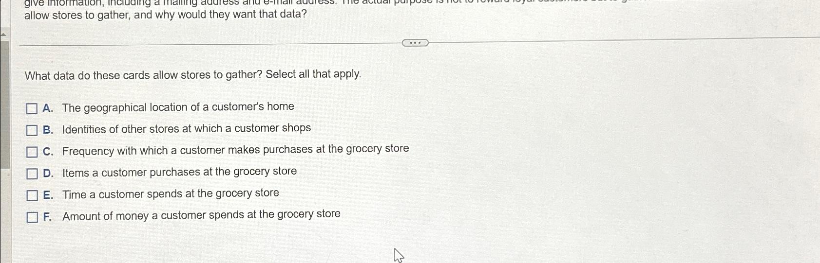 Solved allow stores to gather, and why would they want that | Chegg.com