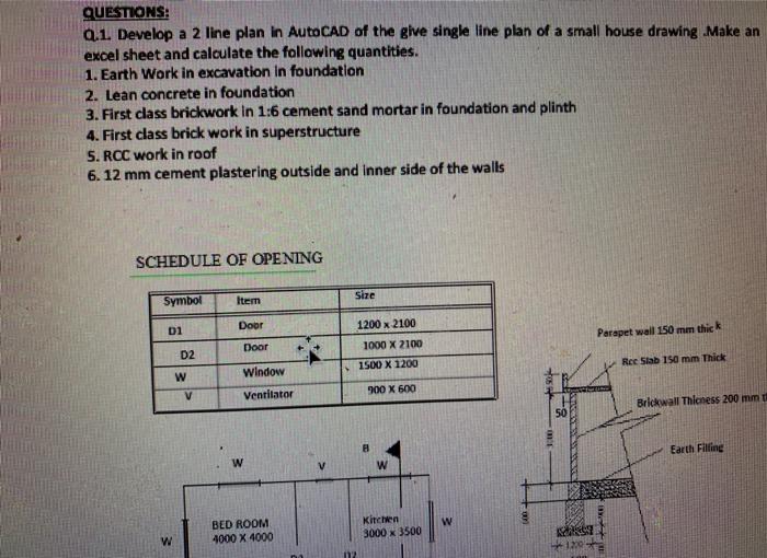 Solved QUESTIONS: 2.1. Develop a 2 line plan in AutoCAD of | Chegg.com