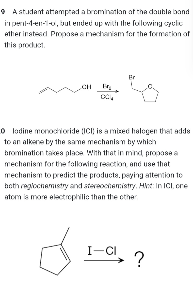 Solved 9 ﻿A student attempted a bromination of the double | Chegg.com