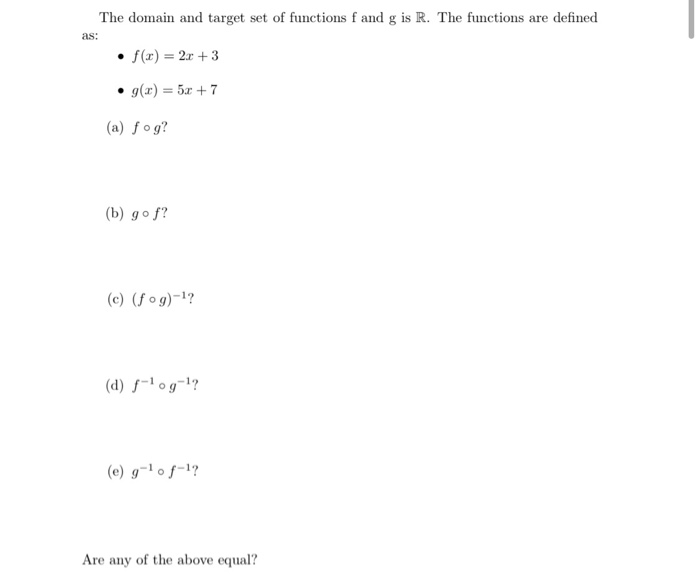Solved The domain and target set of functions f and g is R. | Chegg.com
