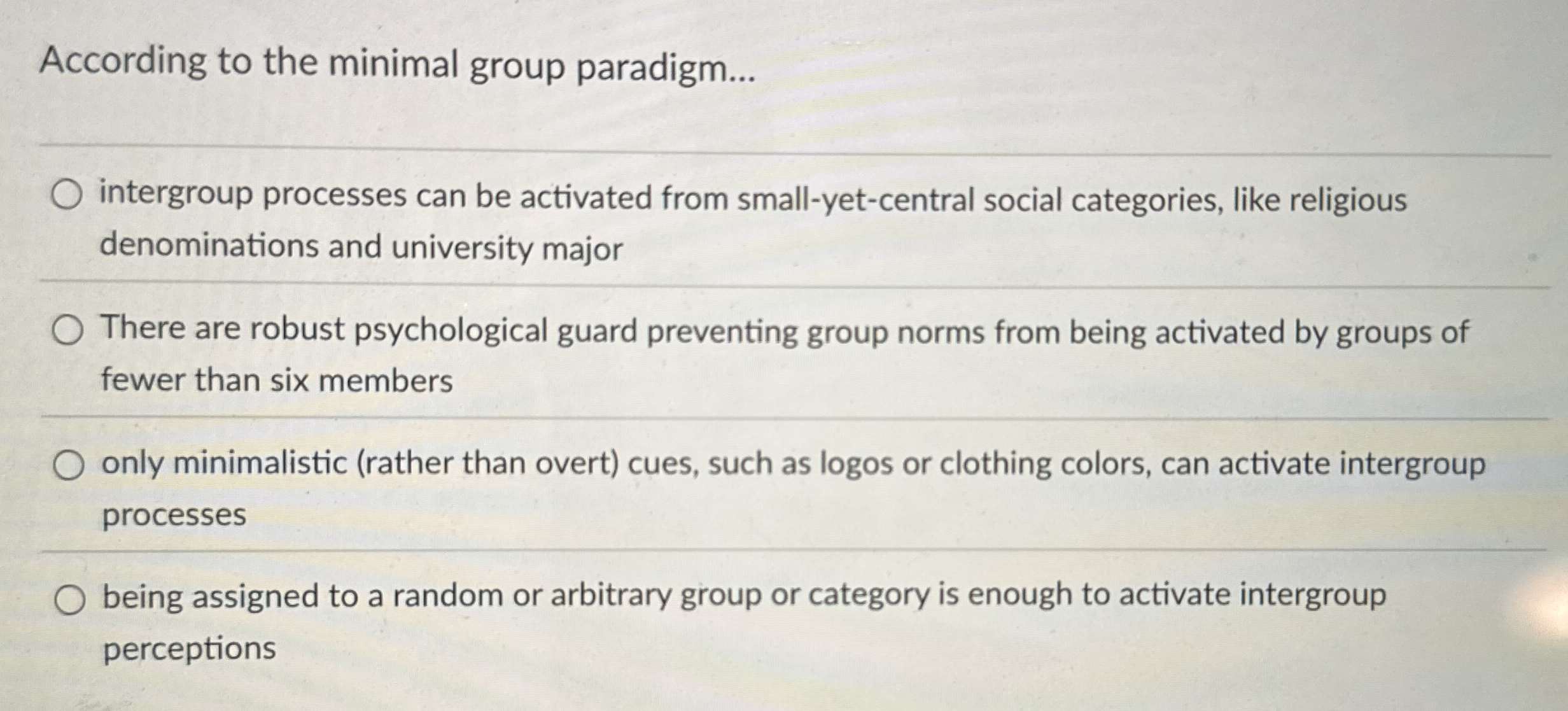 Solved According to the minimal group paradigm...intergroup | Chegg.com