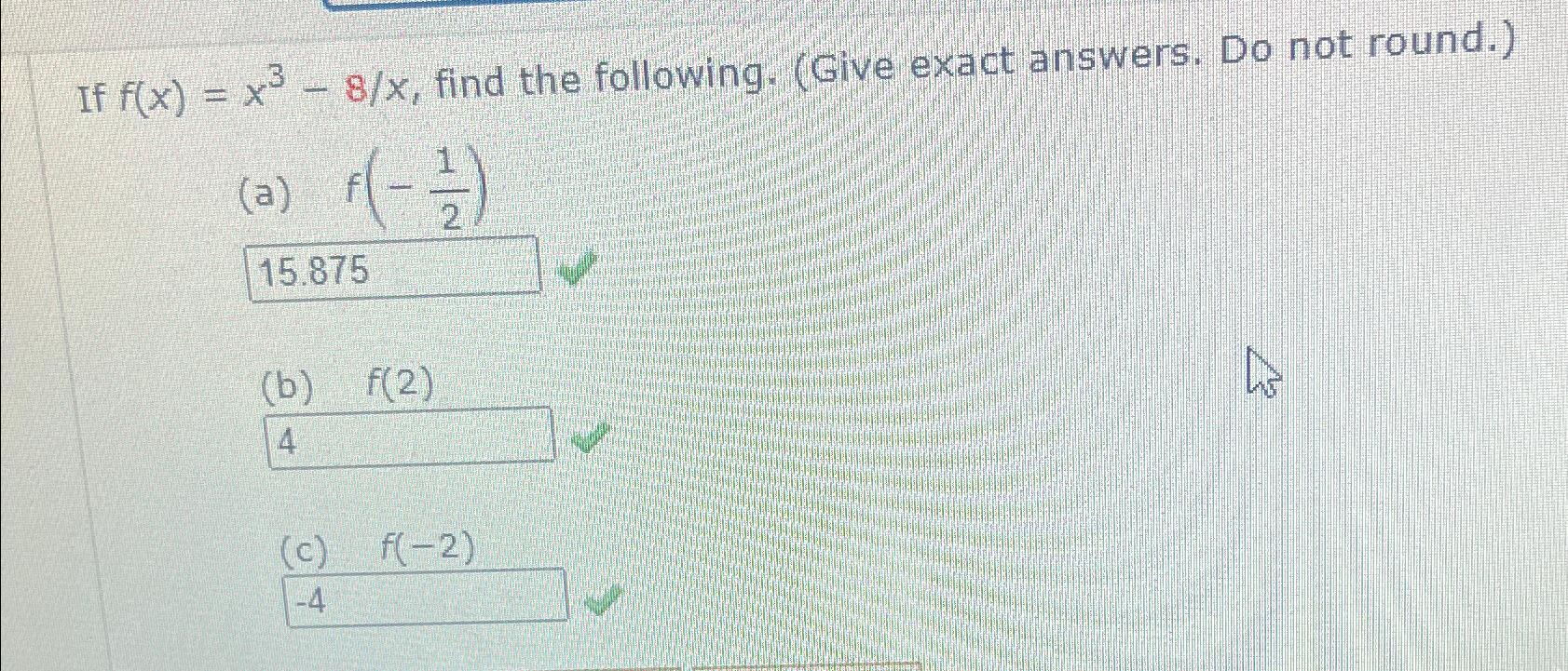 Solved If f(x)=x3-8x, ﻿find the following. (Give exact | Chegg.com