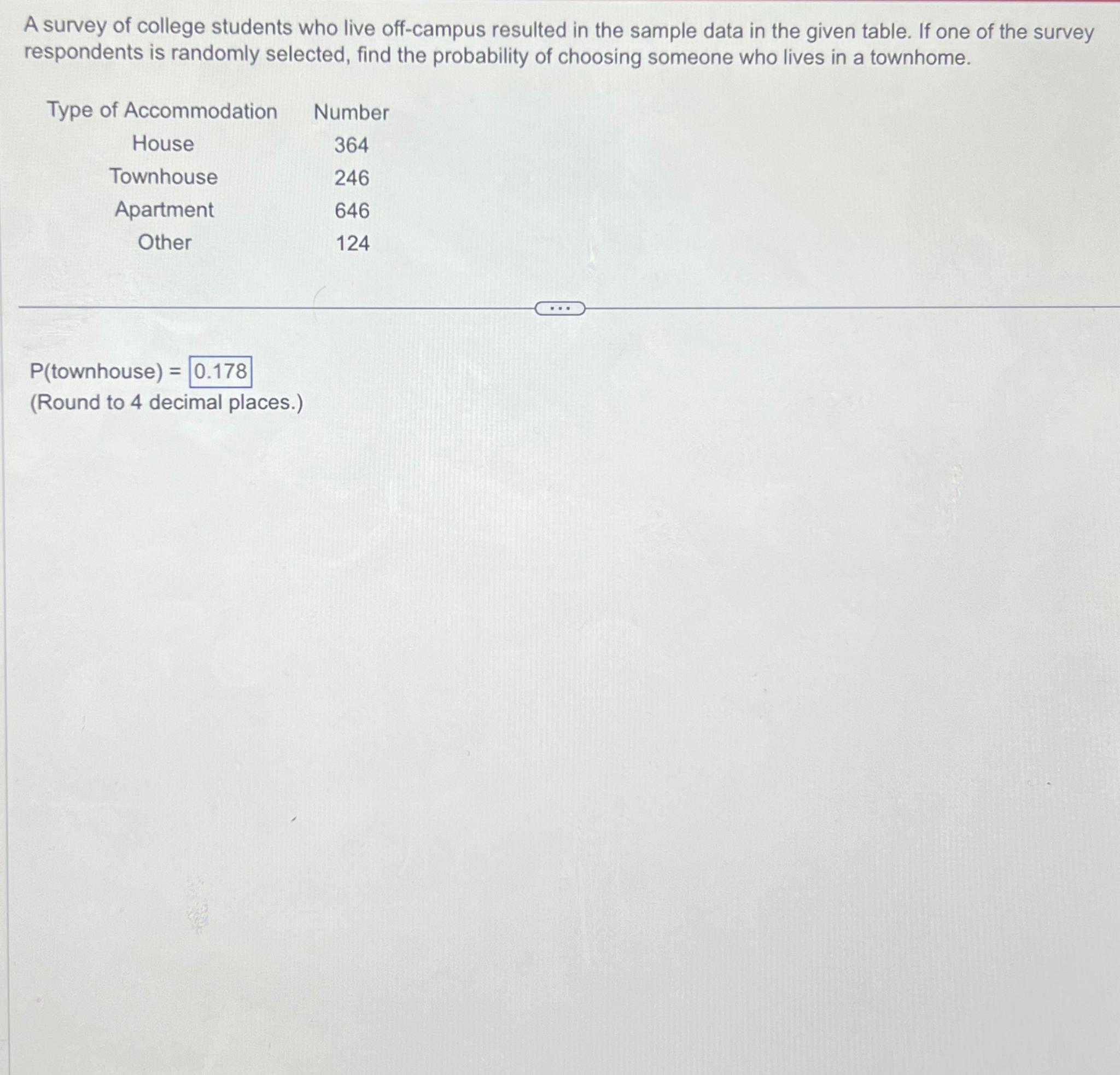 Solved A survey of college students who live off-campus | Chegg.com