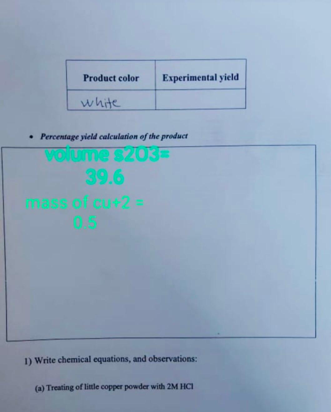 Solved - Percentage yield calculation of the product 1) | Chegg.com