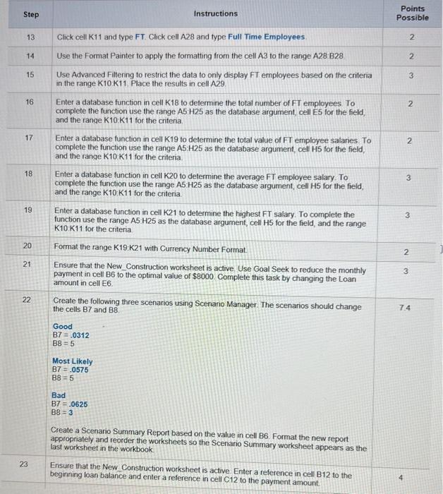 Step Instructions Points Possible 1 Start Excel.Open | Chegg.com