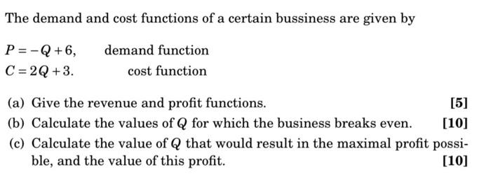 Solved The demand and cost functions of a certain bussiness | Chegg.com