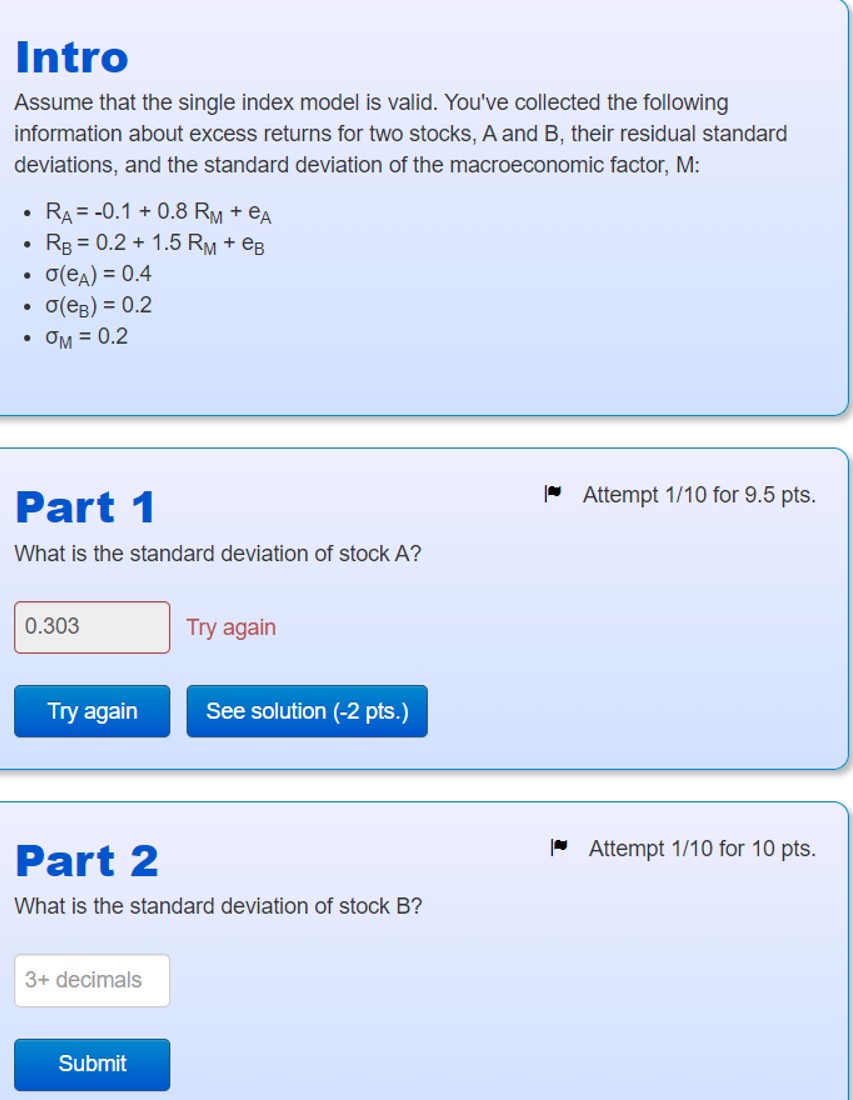Solved IntroAssume that the single index model is valid. | Chegg.com