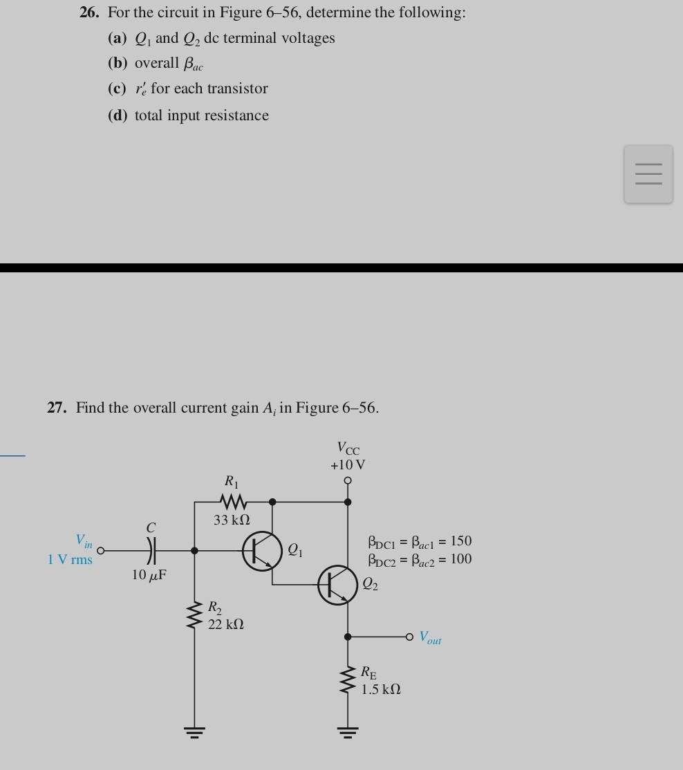 Solved 26. For the circuit in Figure 6-56, determine the | Chegg.com