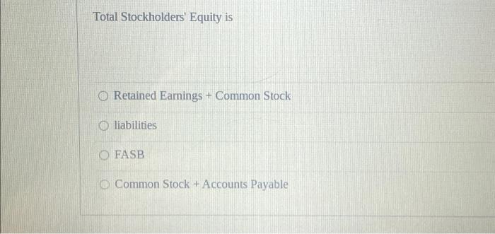 Solved Total Stockholders' Equity is O Retained Earnings + | Chegg.com