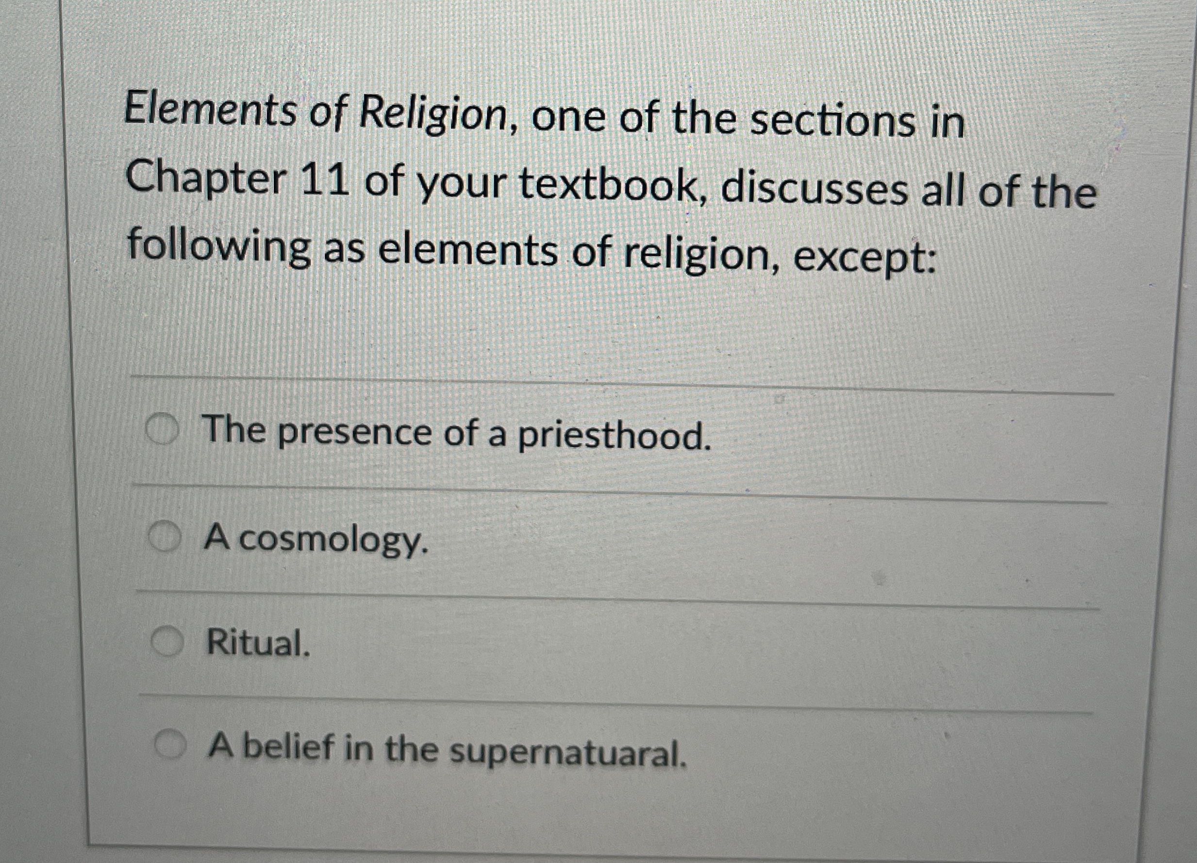 Solved Elements of Religion, one of the sections in Chapter | Chegg.com