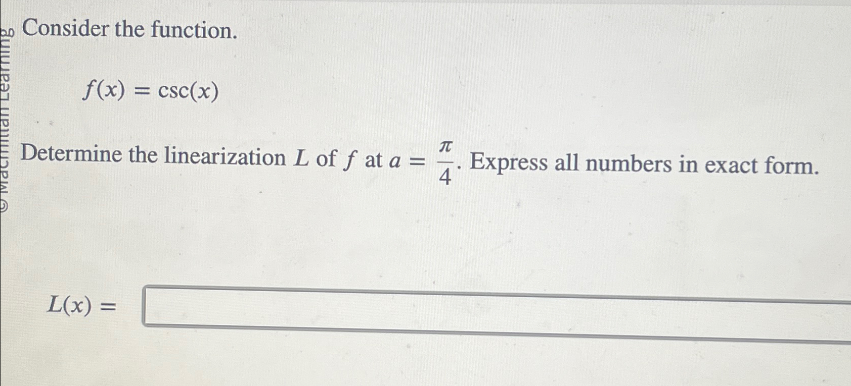 Solved Consider the function.f(x)=csc(x)Determine the | Chegg.com