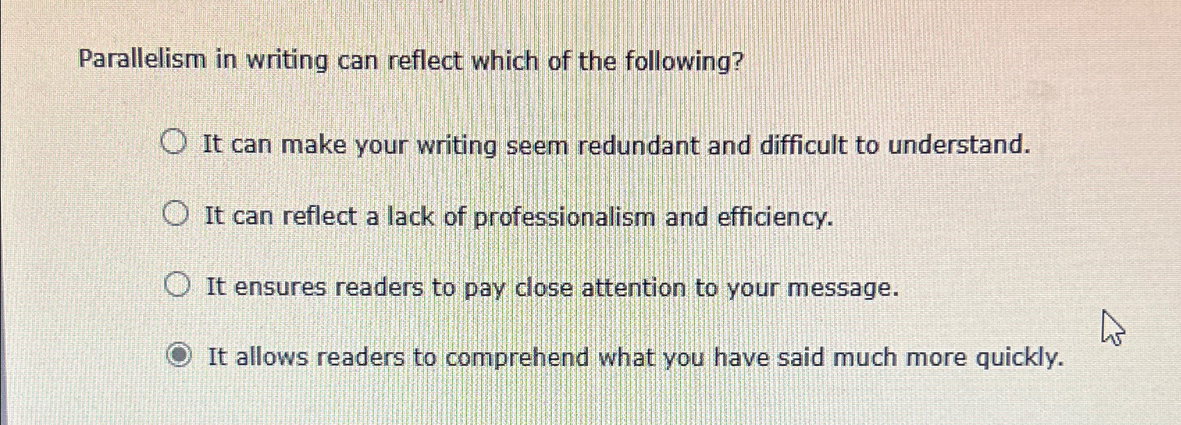 Solved Parallelism in writing can reflect which of the | Chegg.com