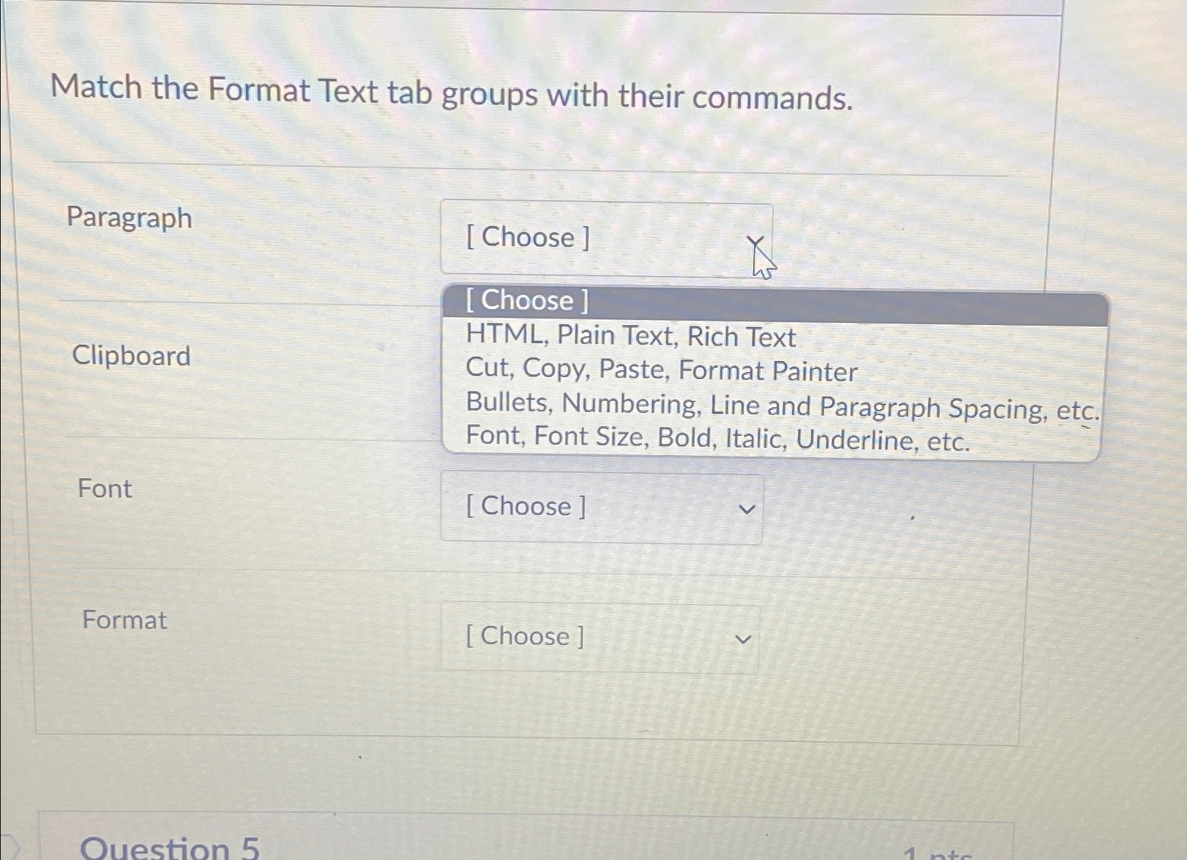 Solved Match The Format Text Tab Groups With Their