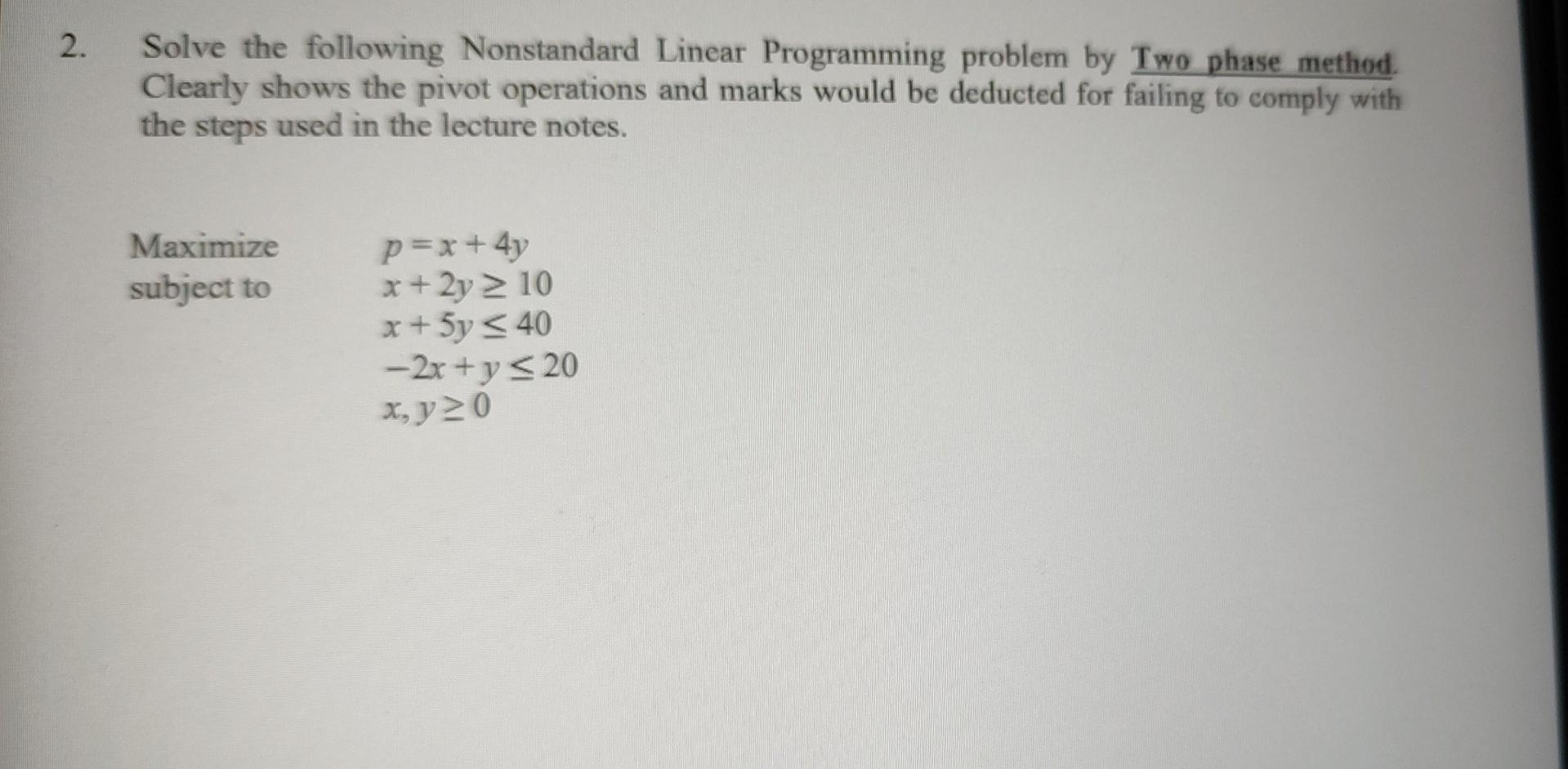 Solved solve the following nonstandard linear programming | Chegg.com