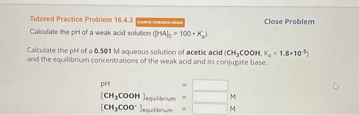 Solved Calculate the pH of a weak acid solution | Chegg.com