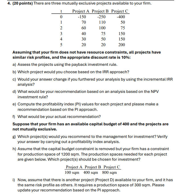 Solved 4. ( 20 ﻿points) ﻿There are three mutually exclusive | Chegg.com