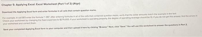Solved Chapter 5: Applying Excel Excel Worksheet (Part 1 of | Chegg.com