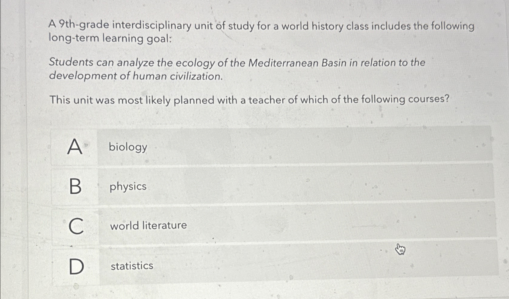 Solved A 9th-grade interdisciplinary unit of study for a | Chegg.com