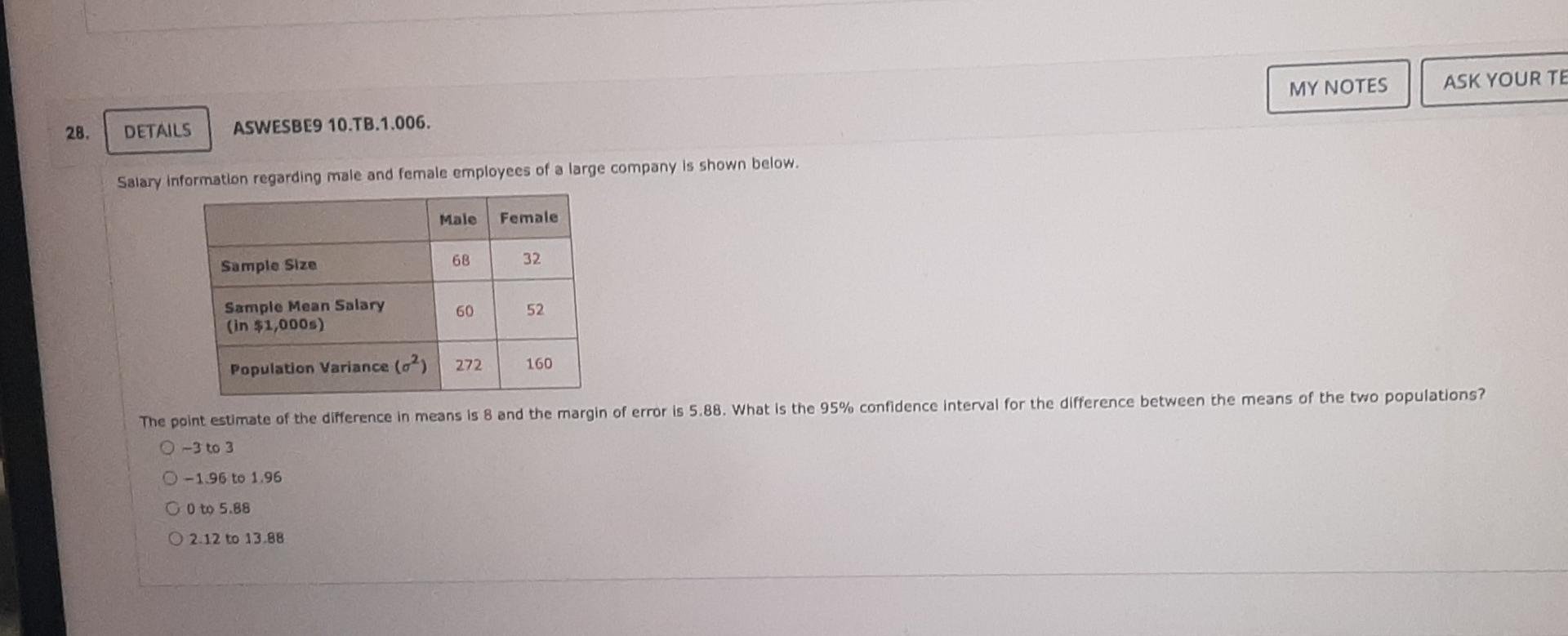 Solved MY NOTES ASK YOUR TE 28. DETAILS ASWESBE9 | Chegg.com