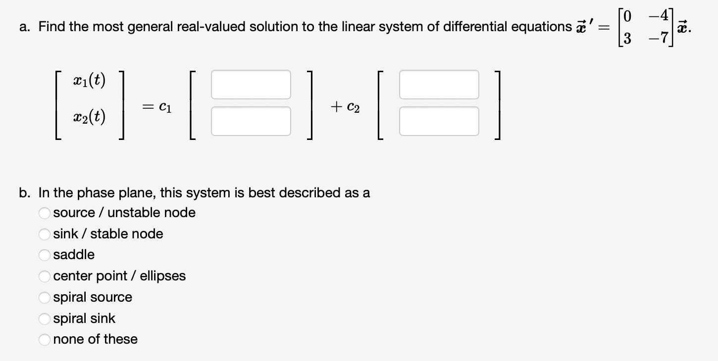 Solved b. ﻿In the phase plane, this system is best described | Chegg.com