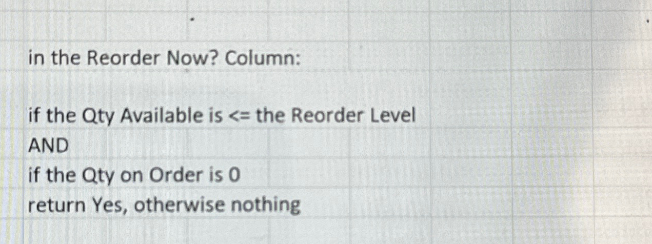 Solved in the Reorder Now? Column:if the Qty Available is