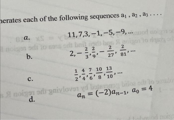 Solved erates each of the following sequences a1,a2,a3… a. | Chegg.com